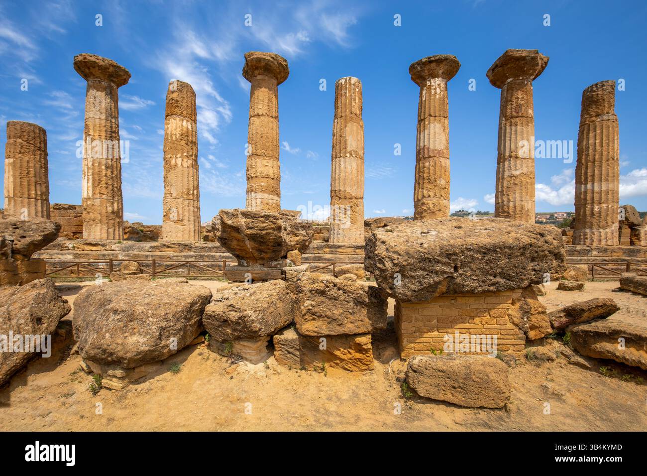 Detail of the Doric columns of the Greek Temple of Heracles in the ...