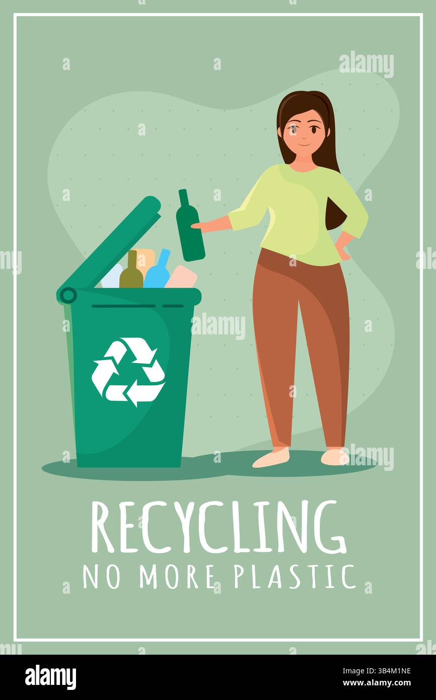 Girl recycling glass bottle. Vector illustration Stock Vector Image ...