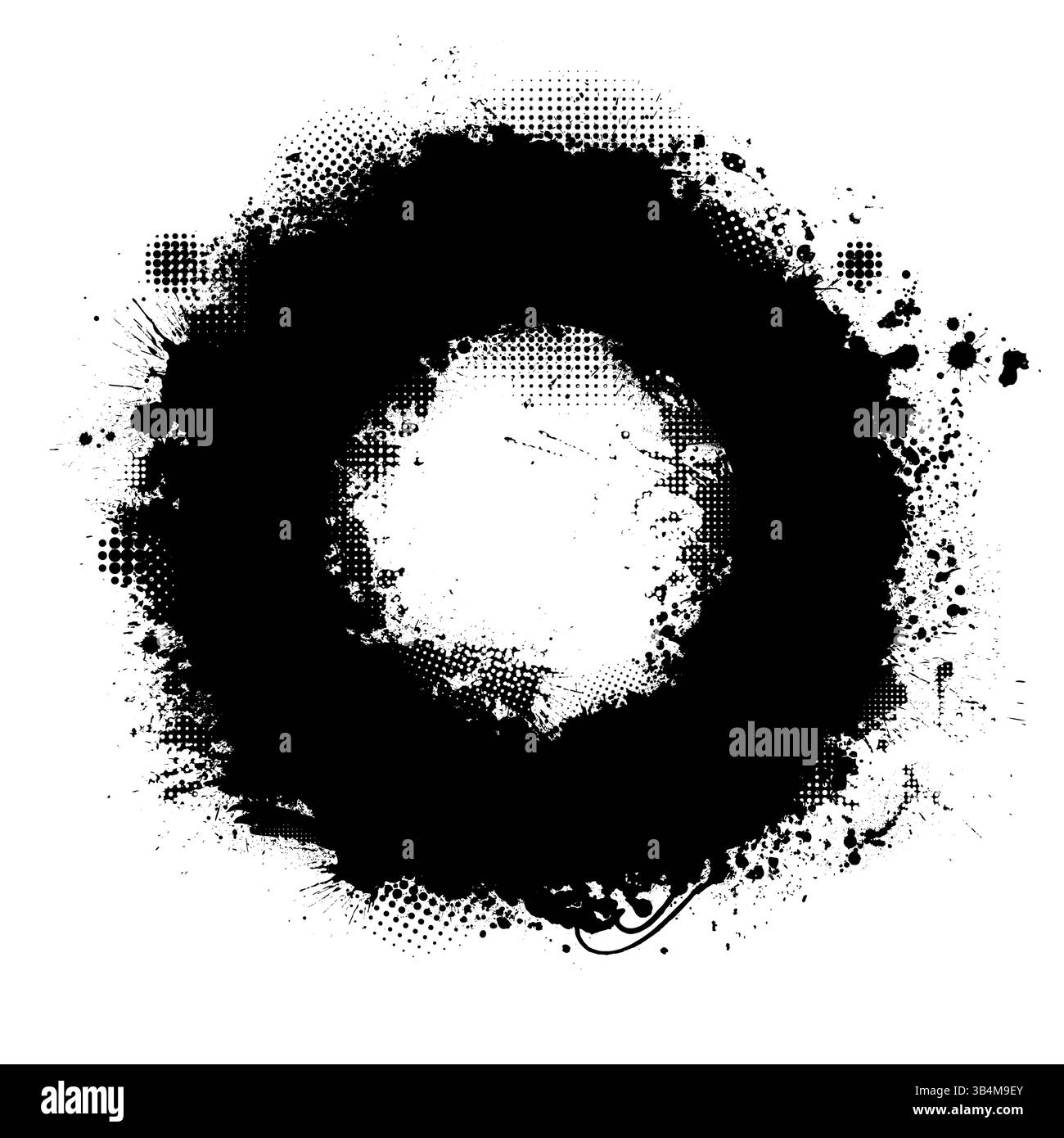 Round frame made of blots. Paint texture with drips. Grunge hand drawn ...