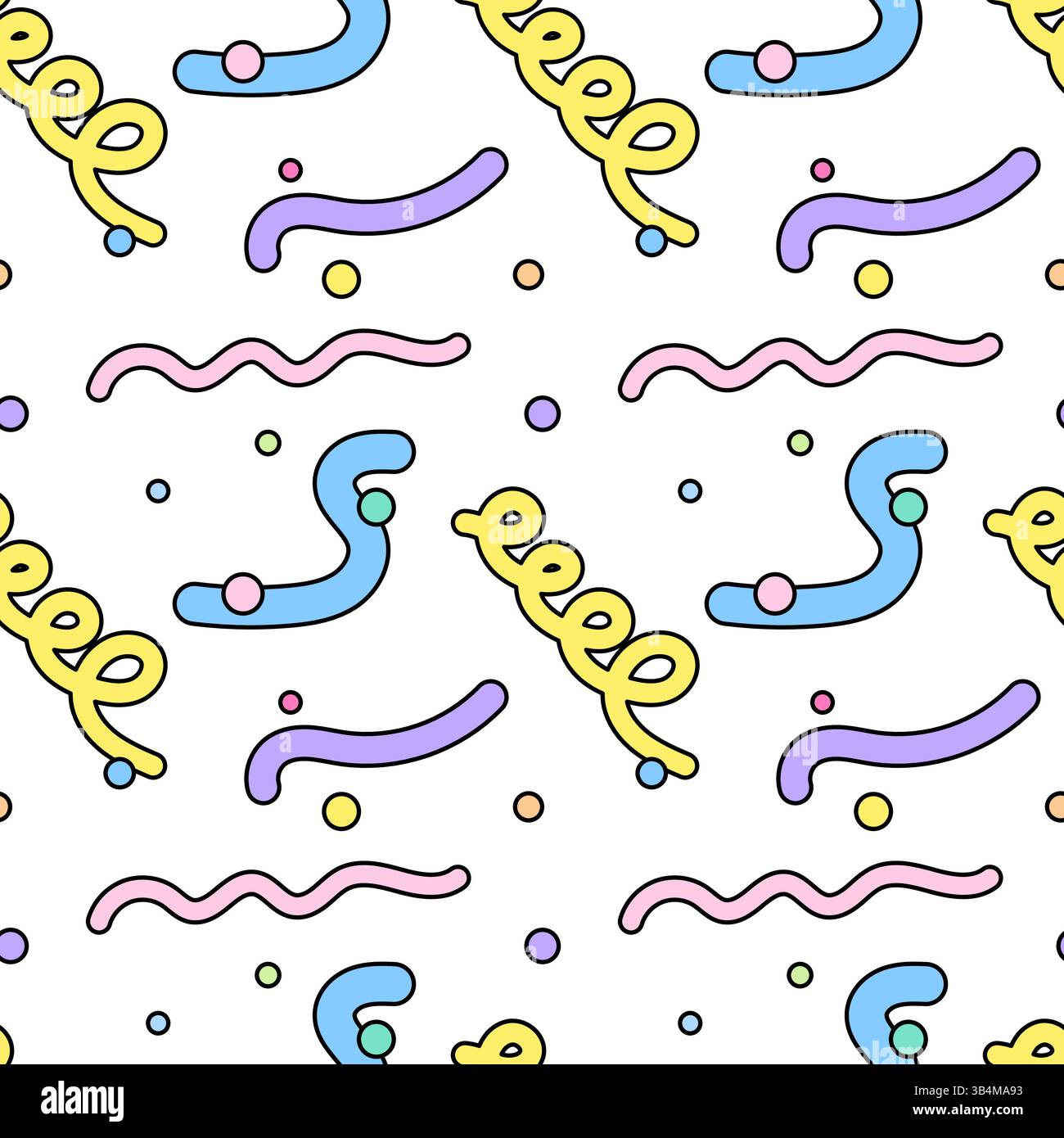 Naive cartoon seamless pattern featuring pastel abstract doodle ...