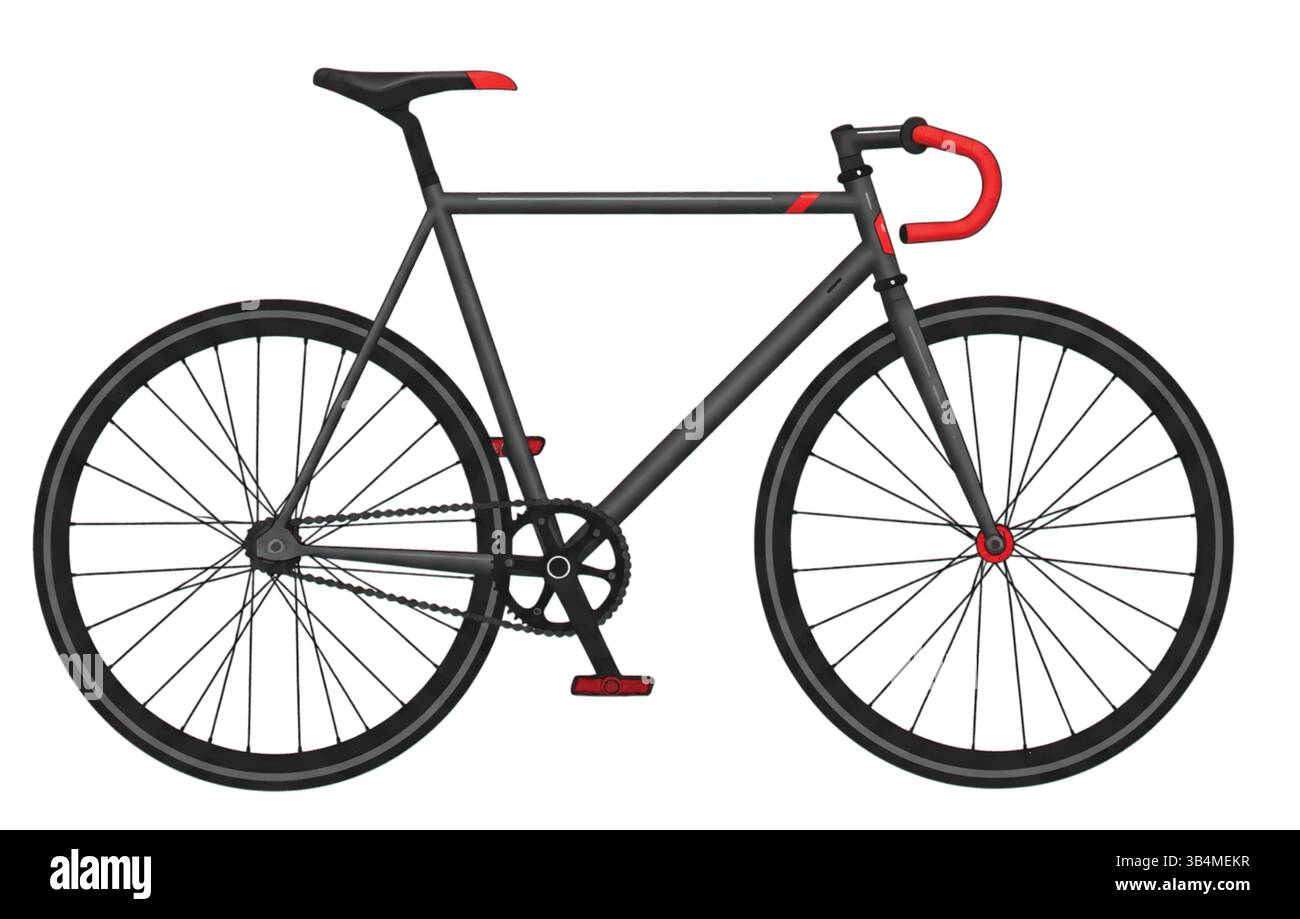 Modern black and red fixed-gear bicycle mockup isolated on white ...