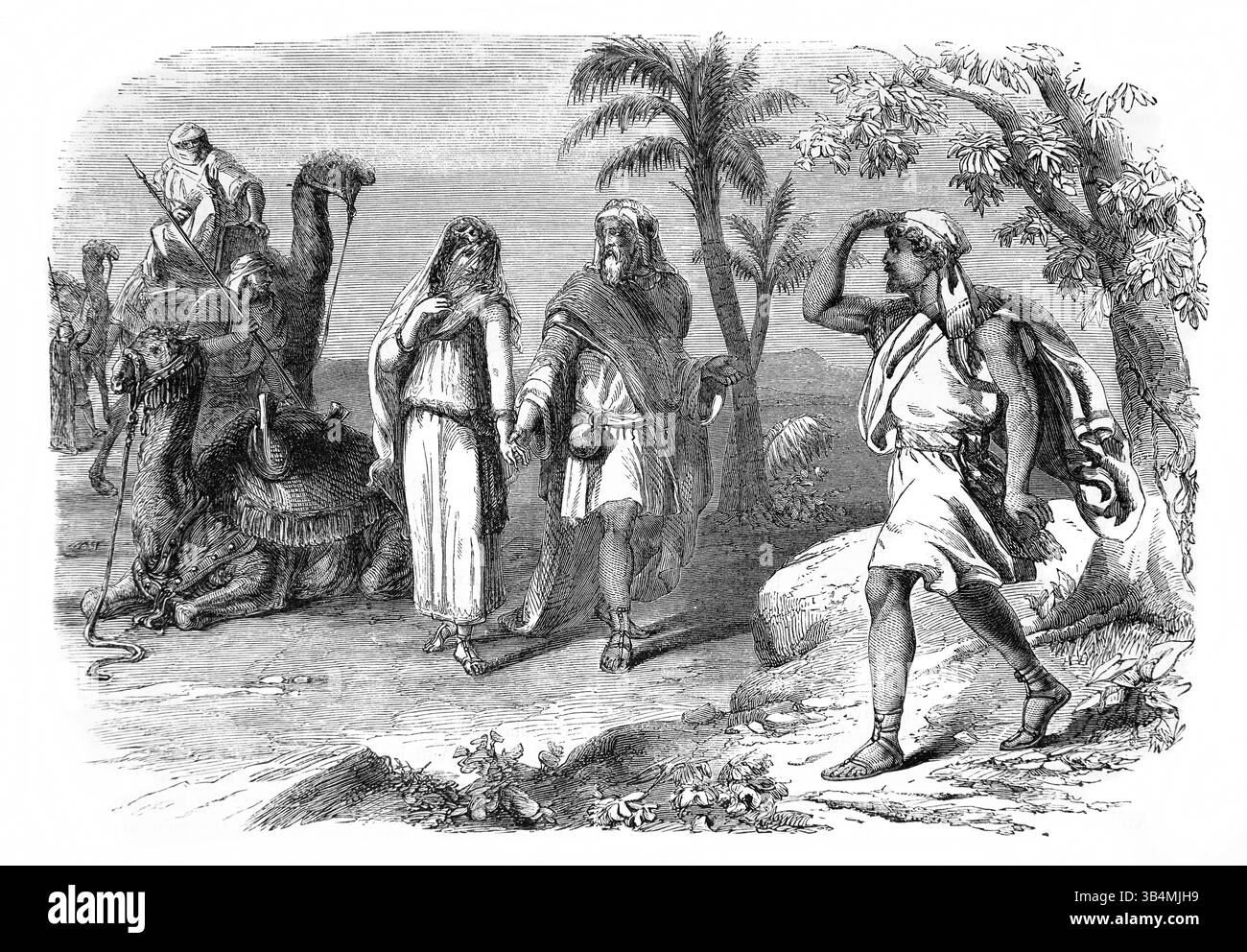 Illustration Of the Meeting of Isaac and Rebekah - Isaac Praying in a ...