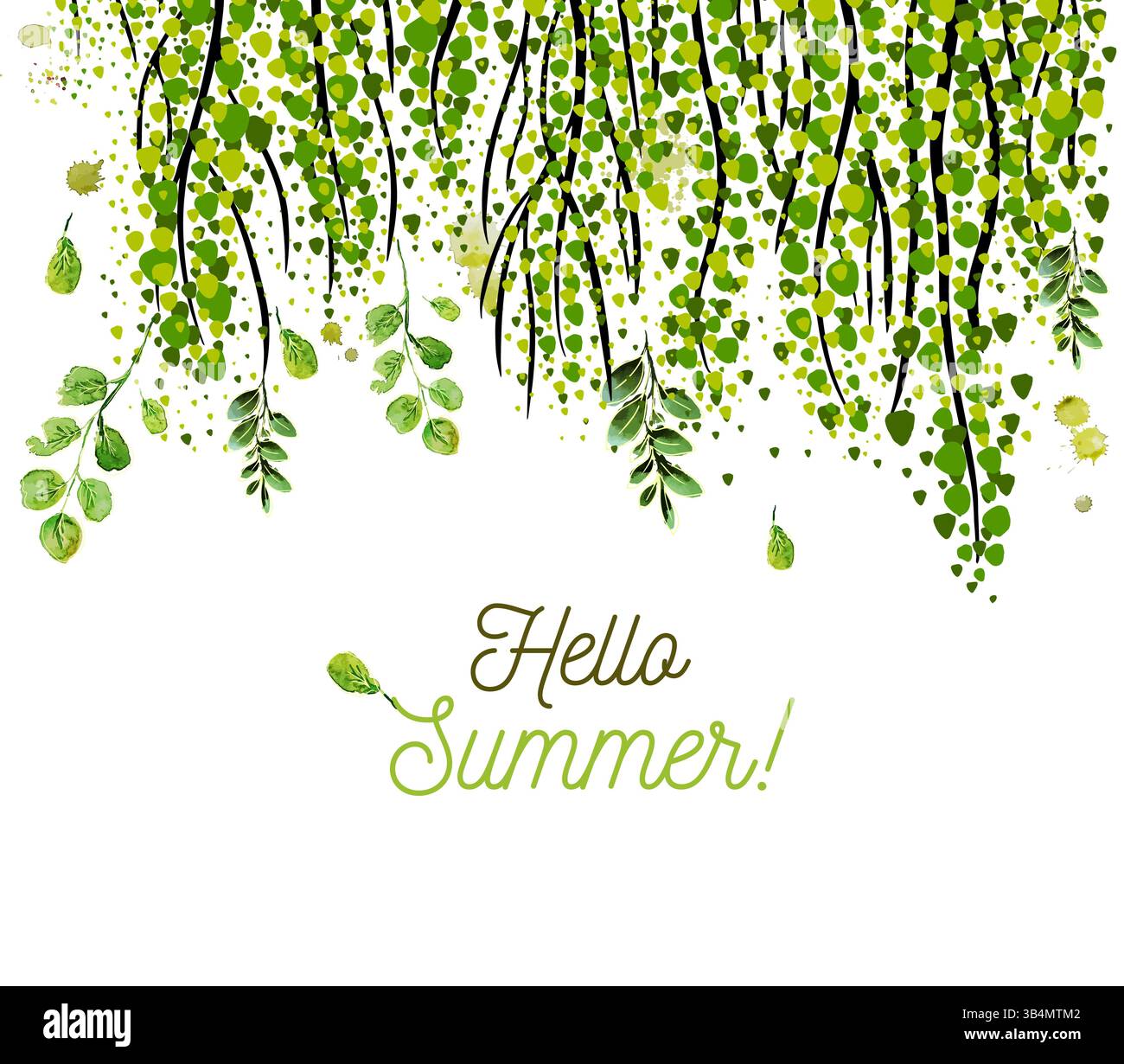 Hello summer. Green tree branches. hand drawing. Not AI Vector ...