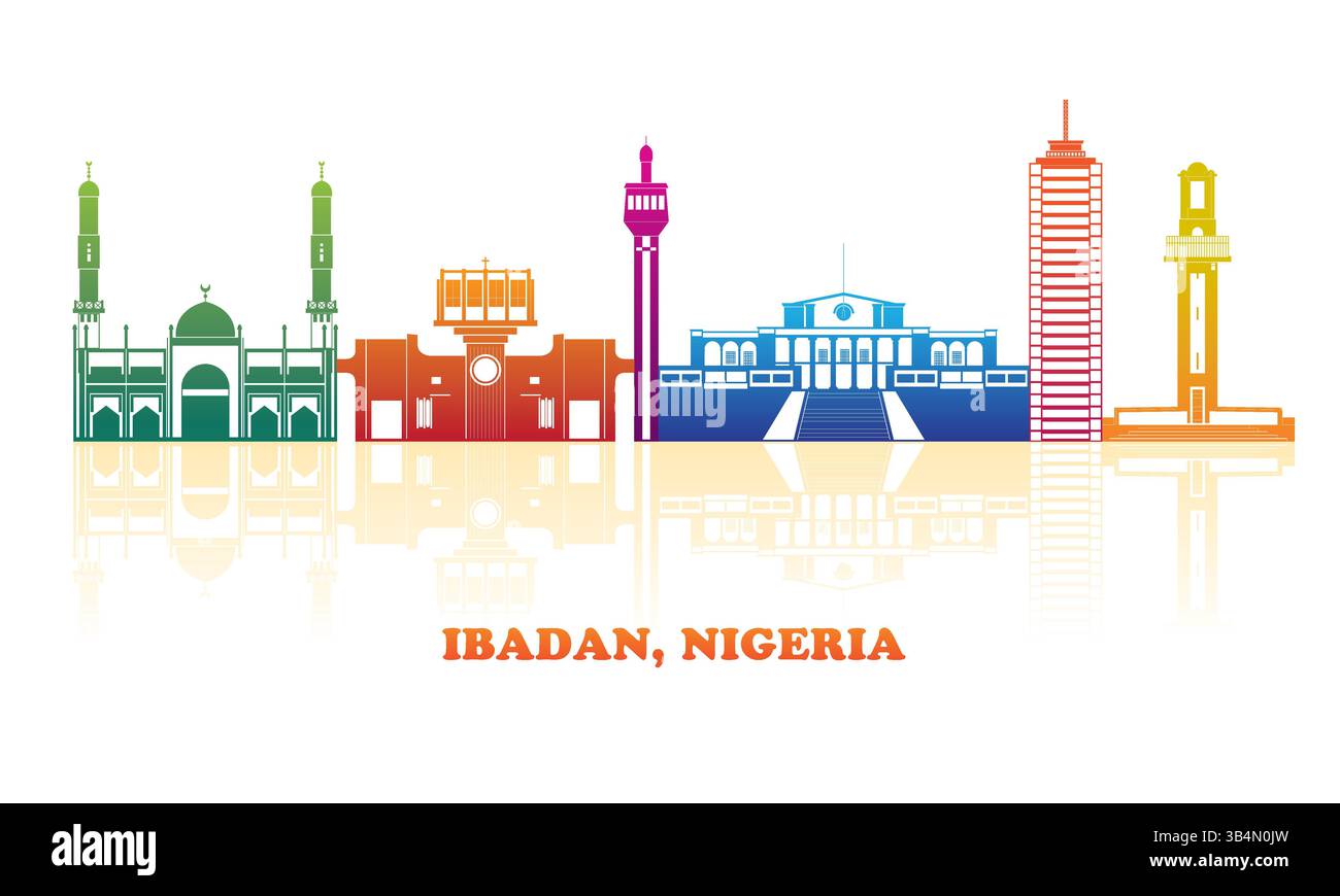 Colourfull Skyline panorama of city of Ibadan, Nigeria- vector ...