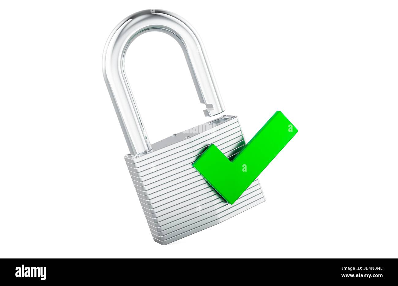 Padlock with green check mark, security payment concept. 3D rendering ...
