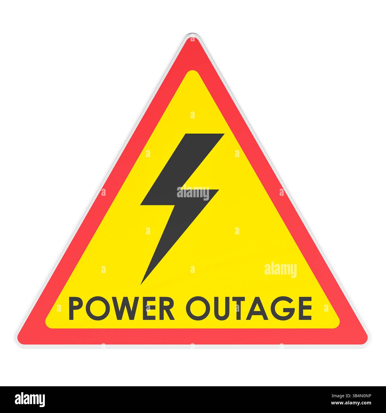 Power outage, yellow triangle sign. 3D rendering isolated on white ...