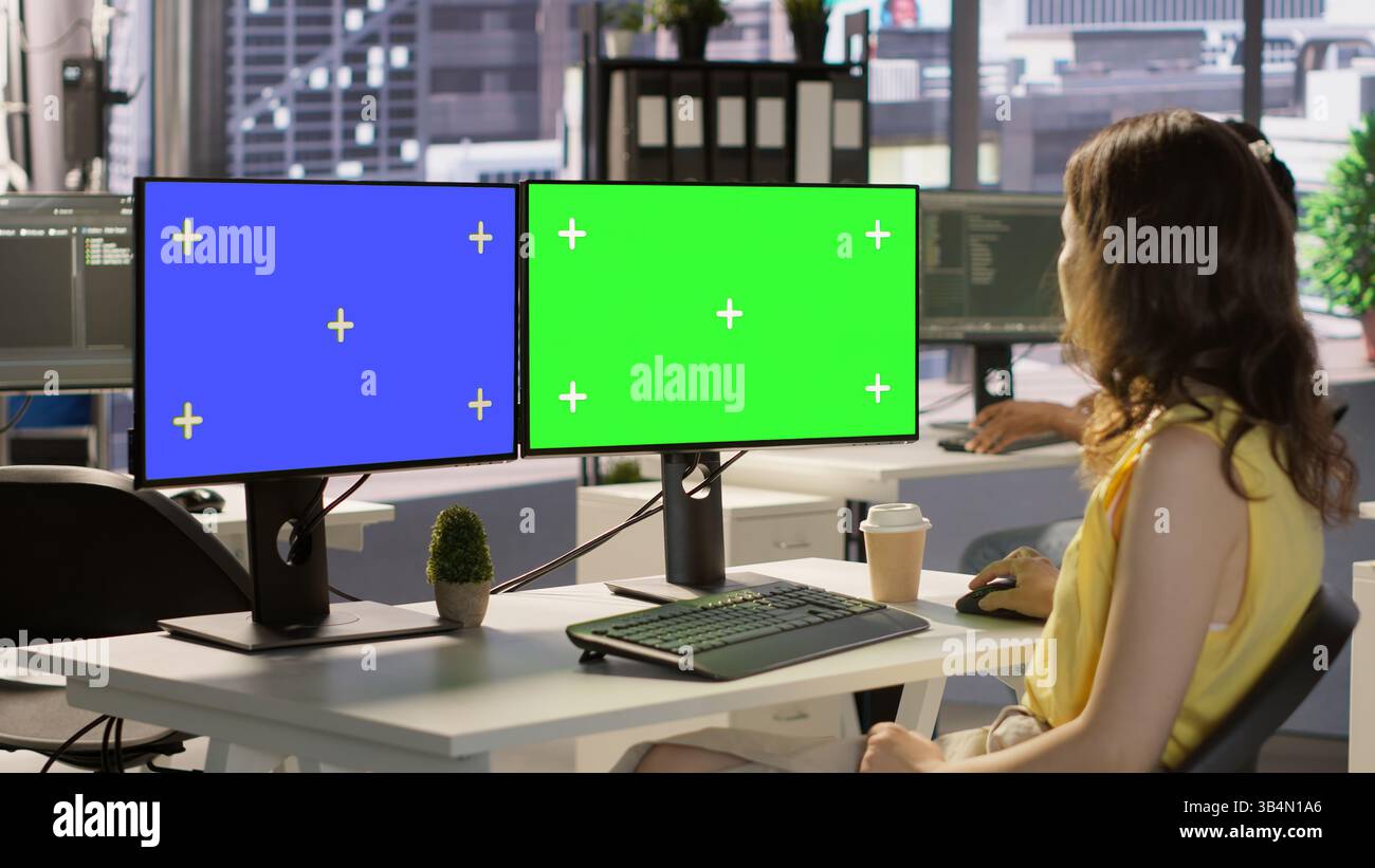 Developer Using Multi Monitor Isolated Screen Pc To Create Machine Learning Models That Can