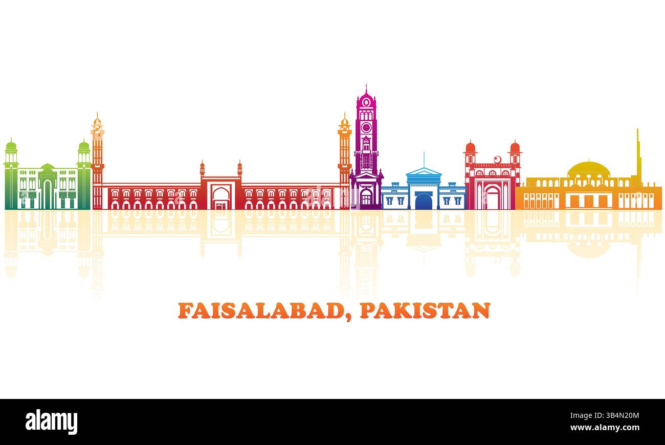 Colourfull Skyline panorama of city of Faisalabad, Pakistan - vector ...