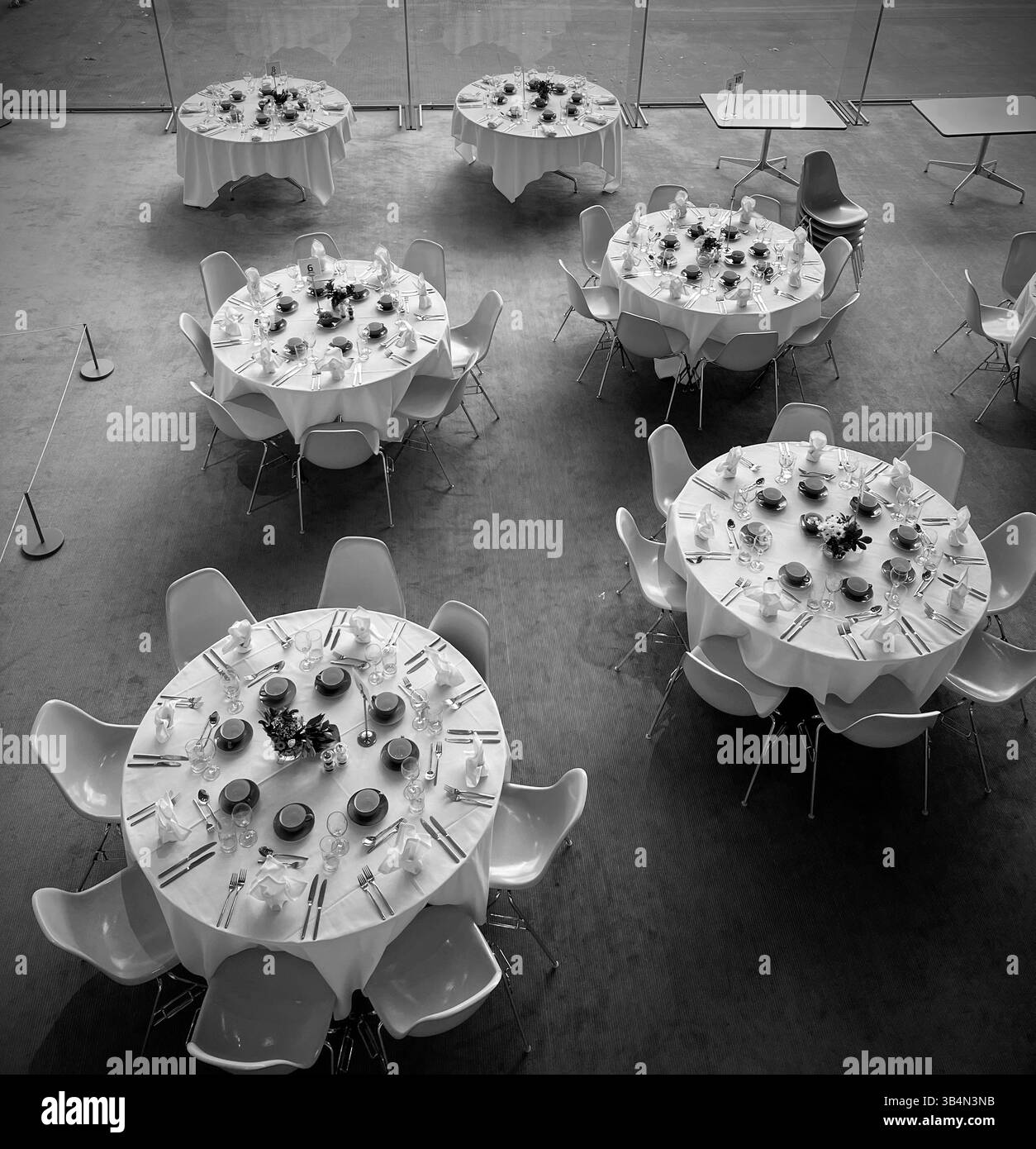 tables set for lunch event in resturant space, norwich norfolk, england ...