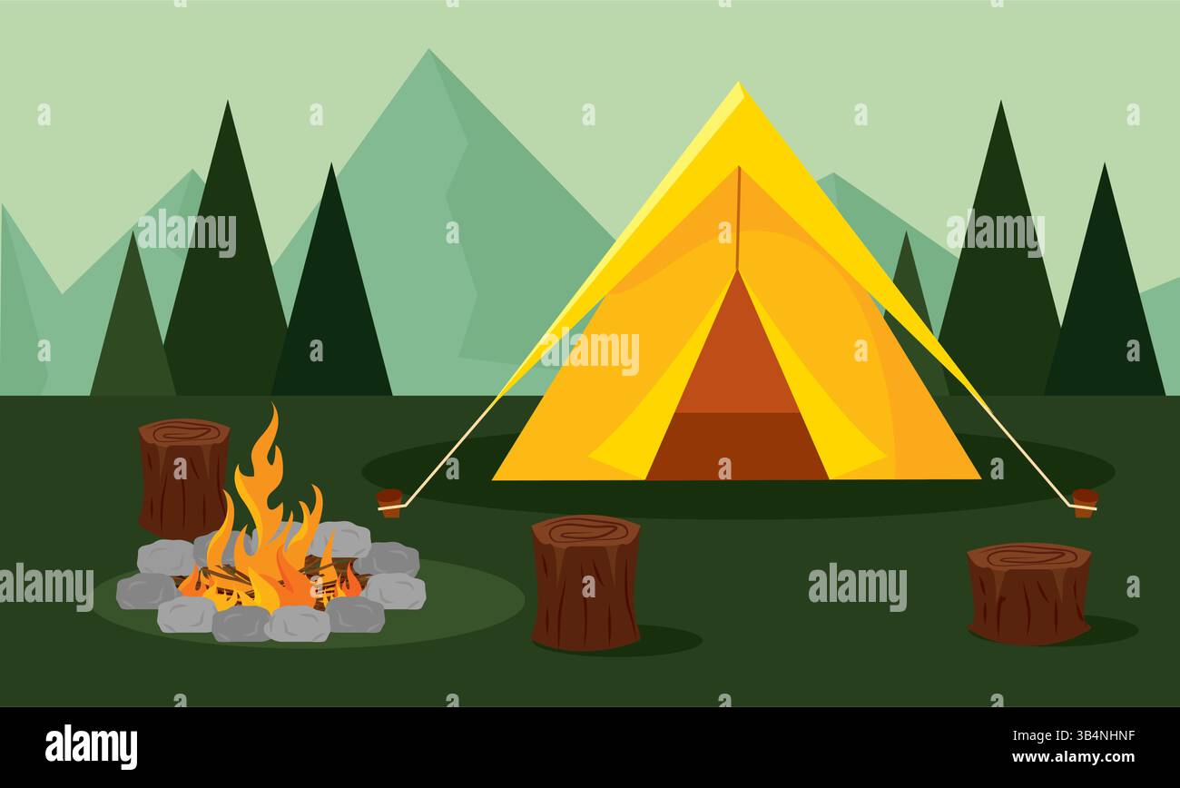 Tent with fire logs. Vector illustration Stock Vector Image & Art - Alamy
