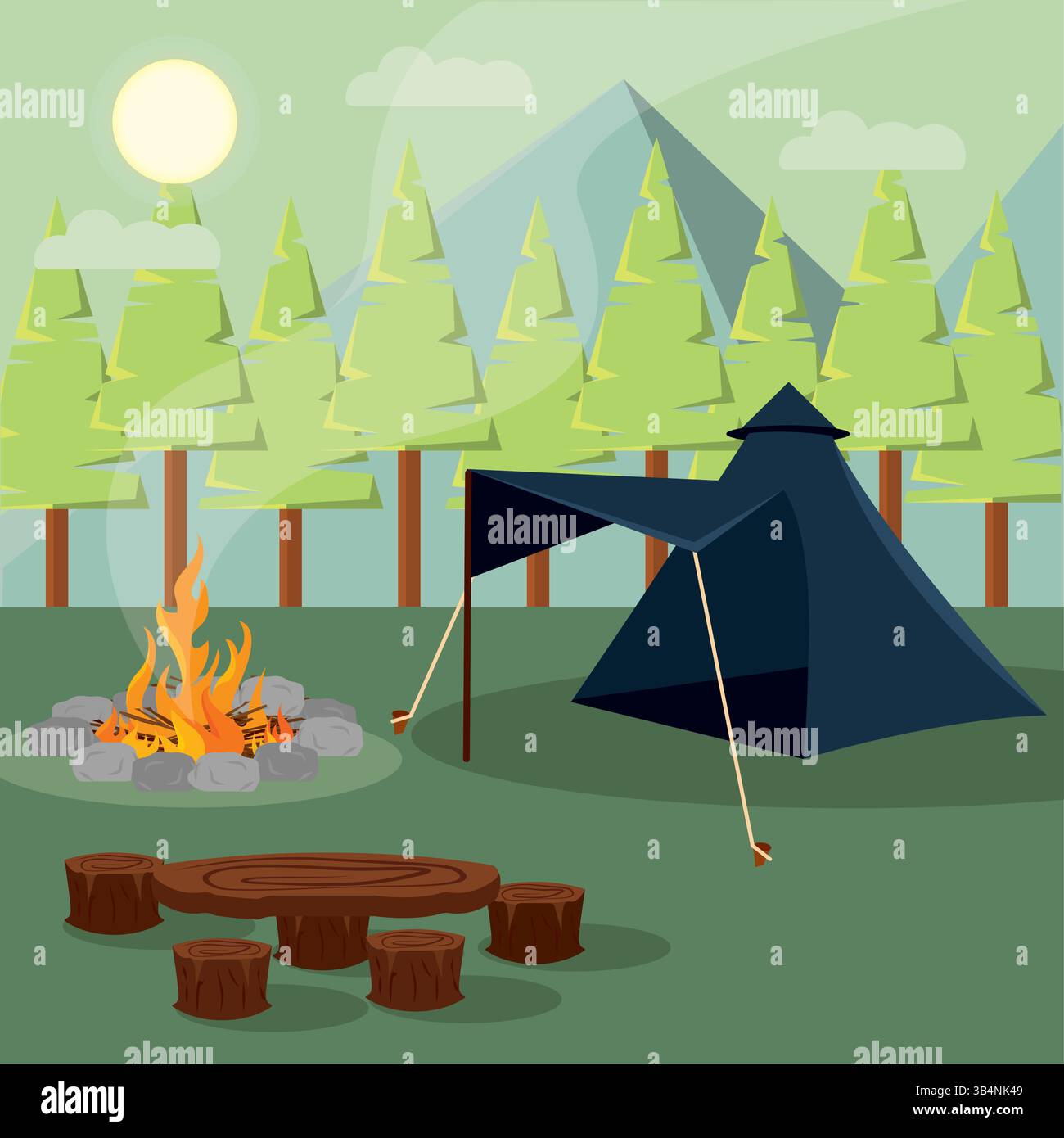 Forest tent and fire pit. Vector illustration Stock Vector Image & Art ...