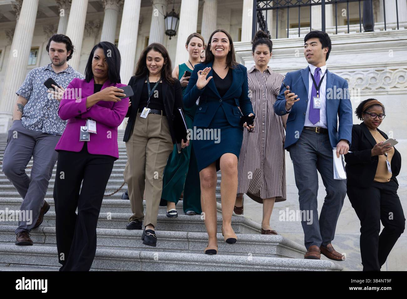 Rep. Alexandria Ocasio-Cortez (D-N.Y.) speaks with reporters as she ...