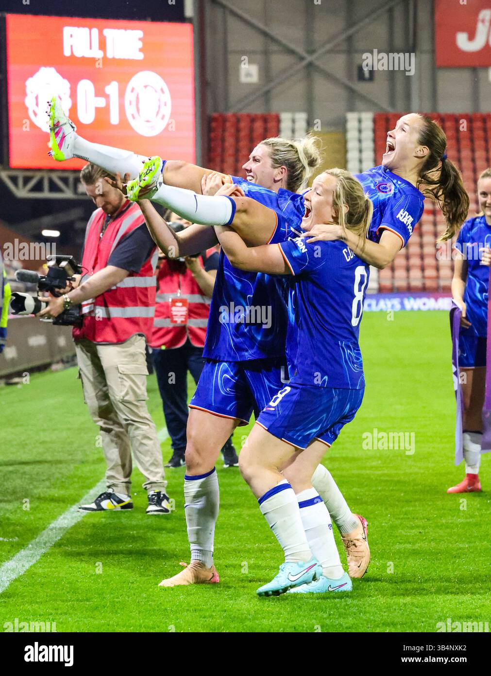 LEIGH, ENGLAND - APRIL 30: Chelsea players celebrating securing the ...