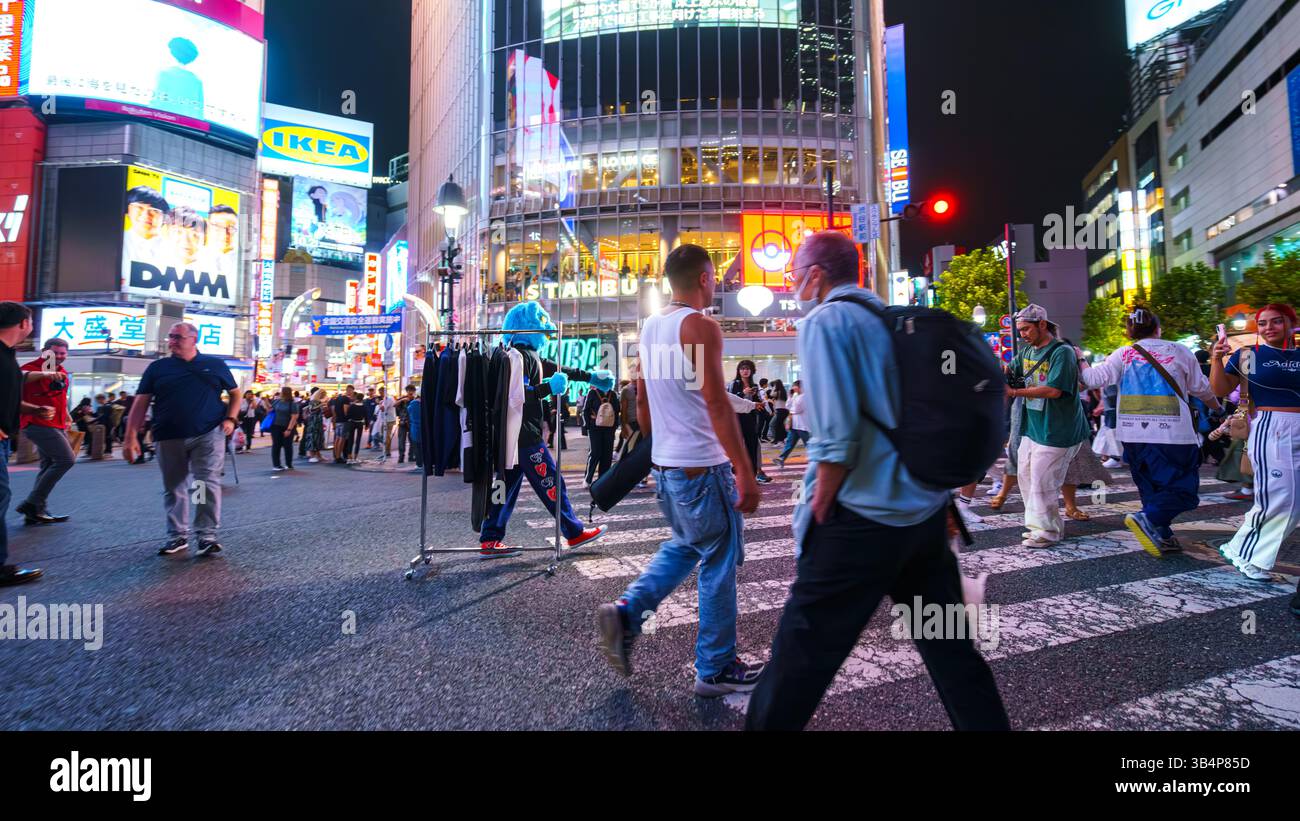 Tokyo, Japan - Sep 30 2024, panoramic view of Shibuya Crossing with a ...