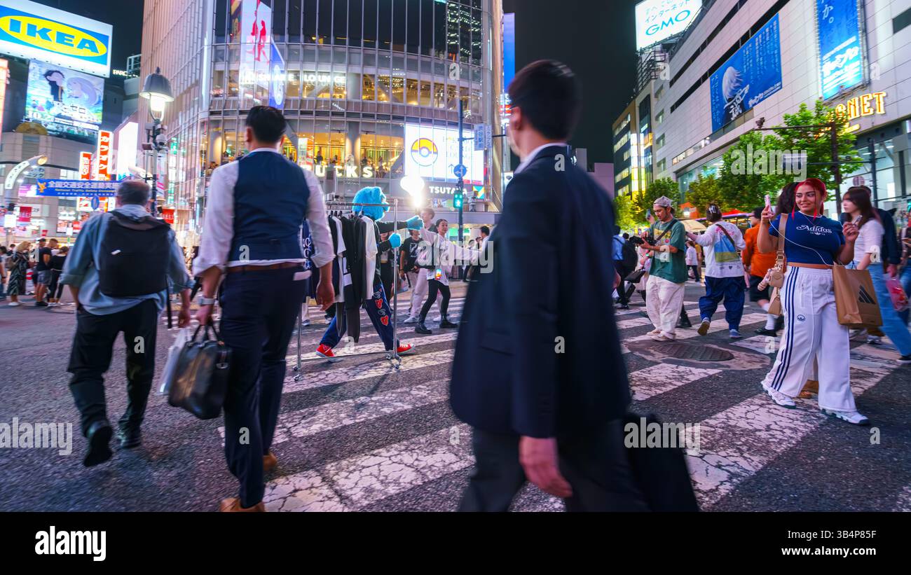 Tokyo, Japan - Sep 30 2024, panoramic view of Shibuya Crossing with a ...