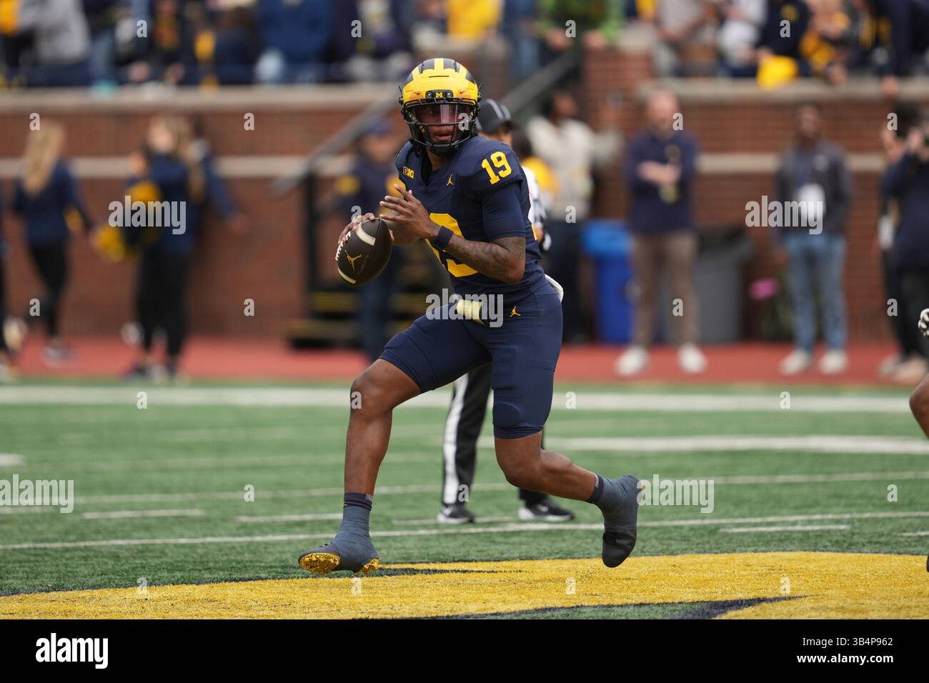 Michigan quarterback Bryce Underwood throws during an NCAA college football spring game in Ann ...