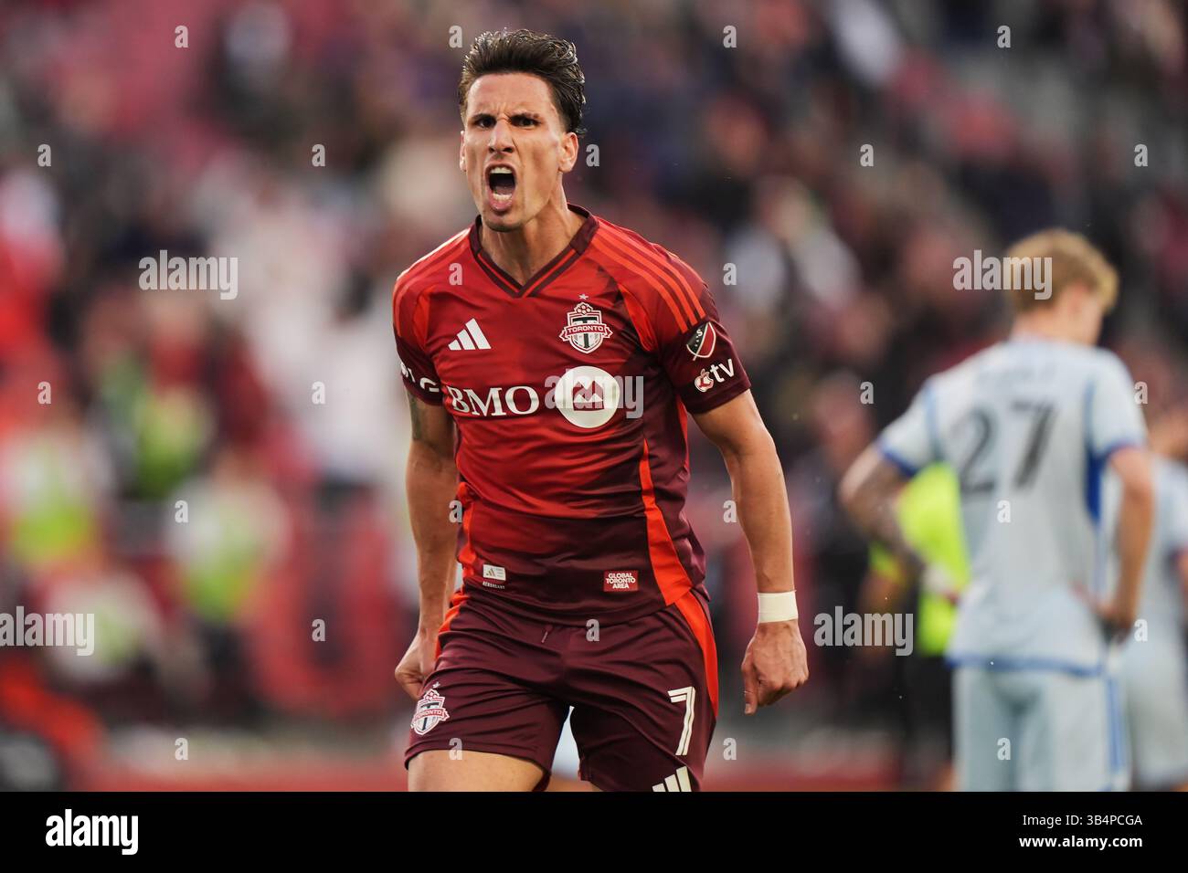 Toronto FC's Theo Corbeanu (7) celebrates his goal against CF Montreal ...