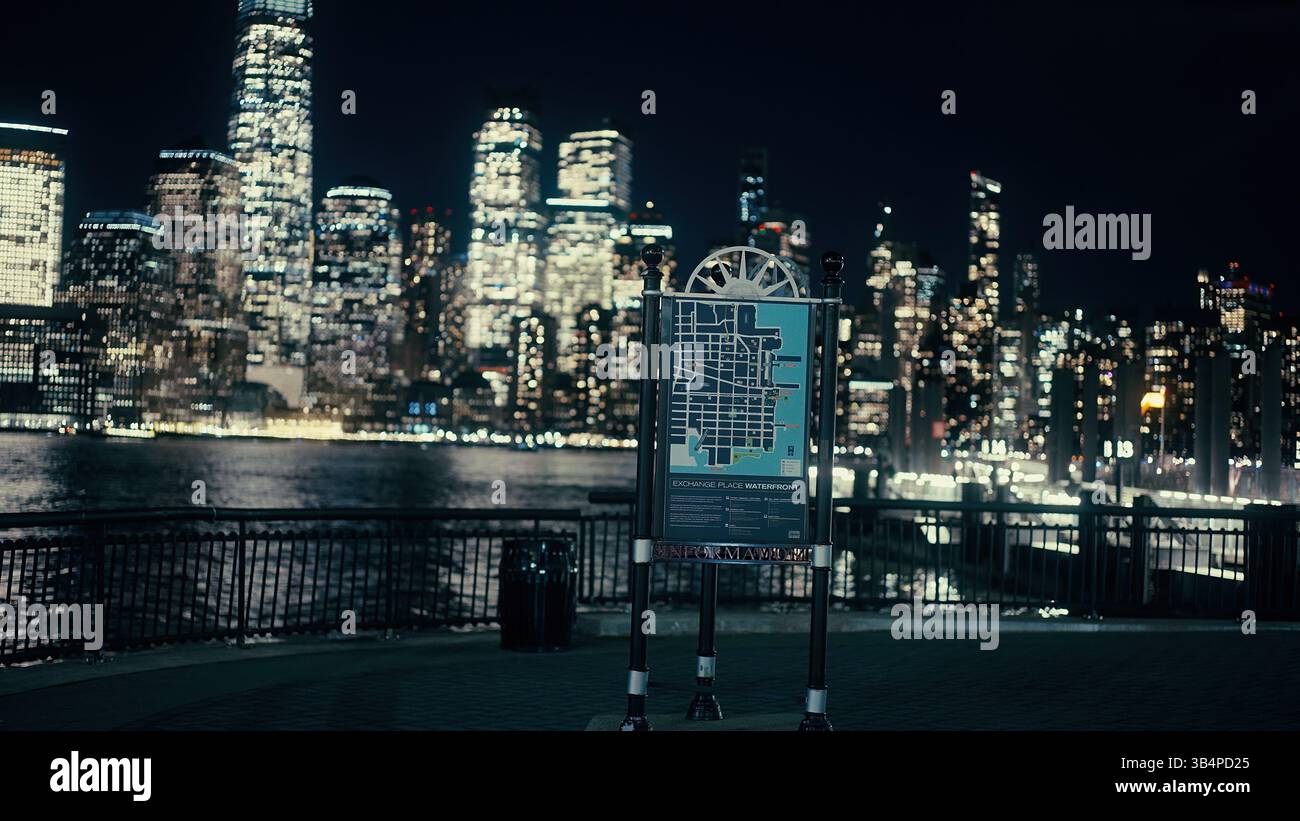 NEW YORK, USA - FEBRUARY 14, 2025 - Illuminated map showing Exchange ...