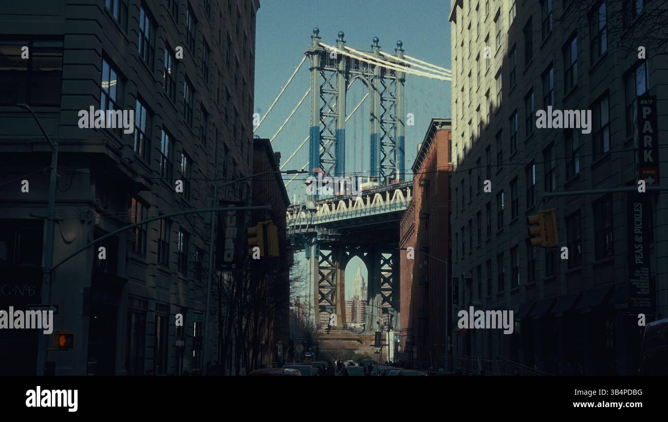 NEW YORK, USA - FEBRUARY 14, 2025 - Manhattan bridge rising over Park ...