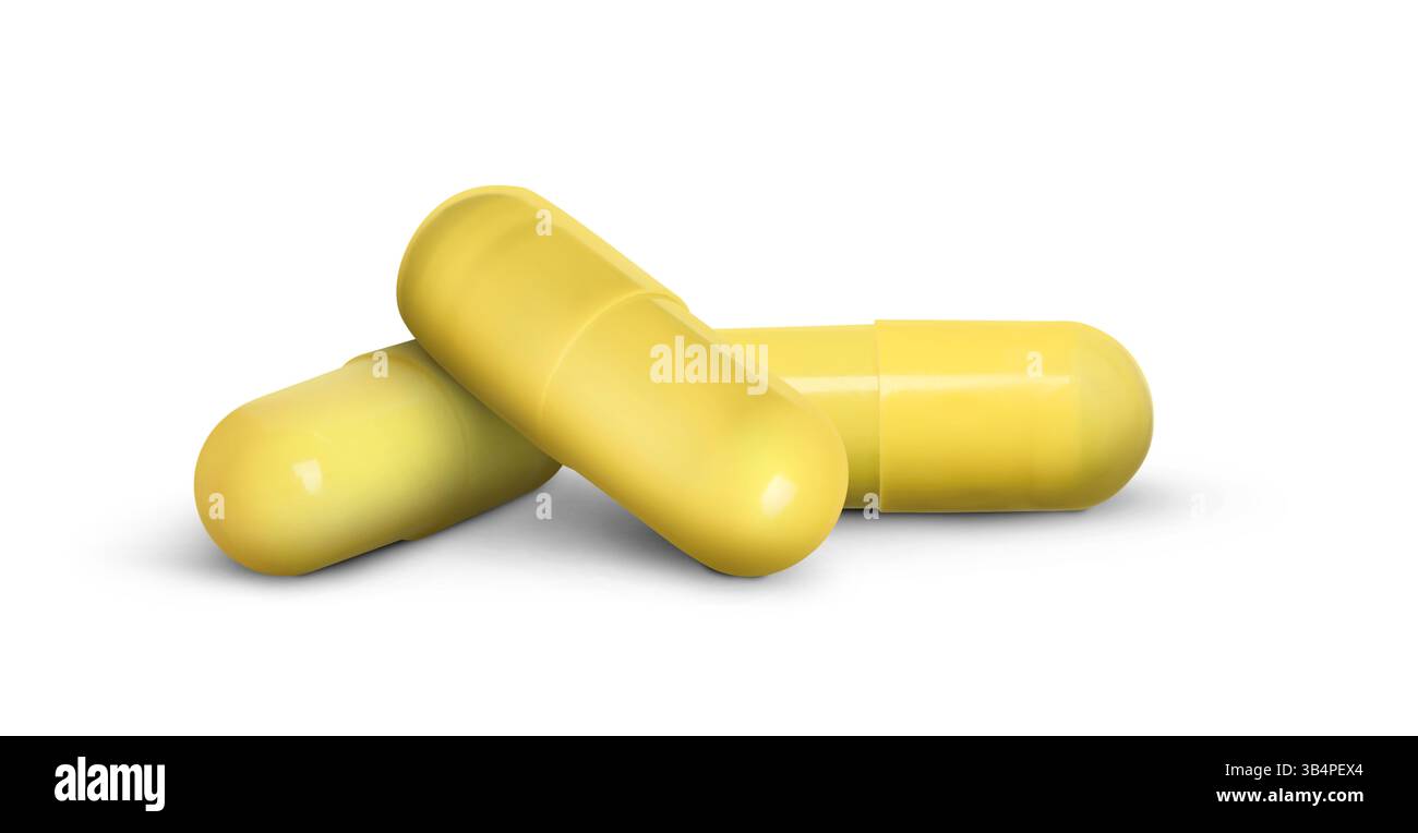 Antibiotic pills. Yellow capsules on white background Stock Photo - Alamy