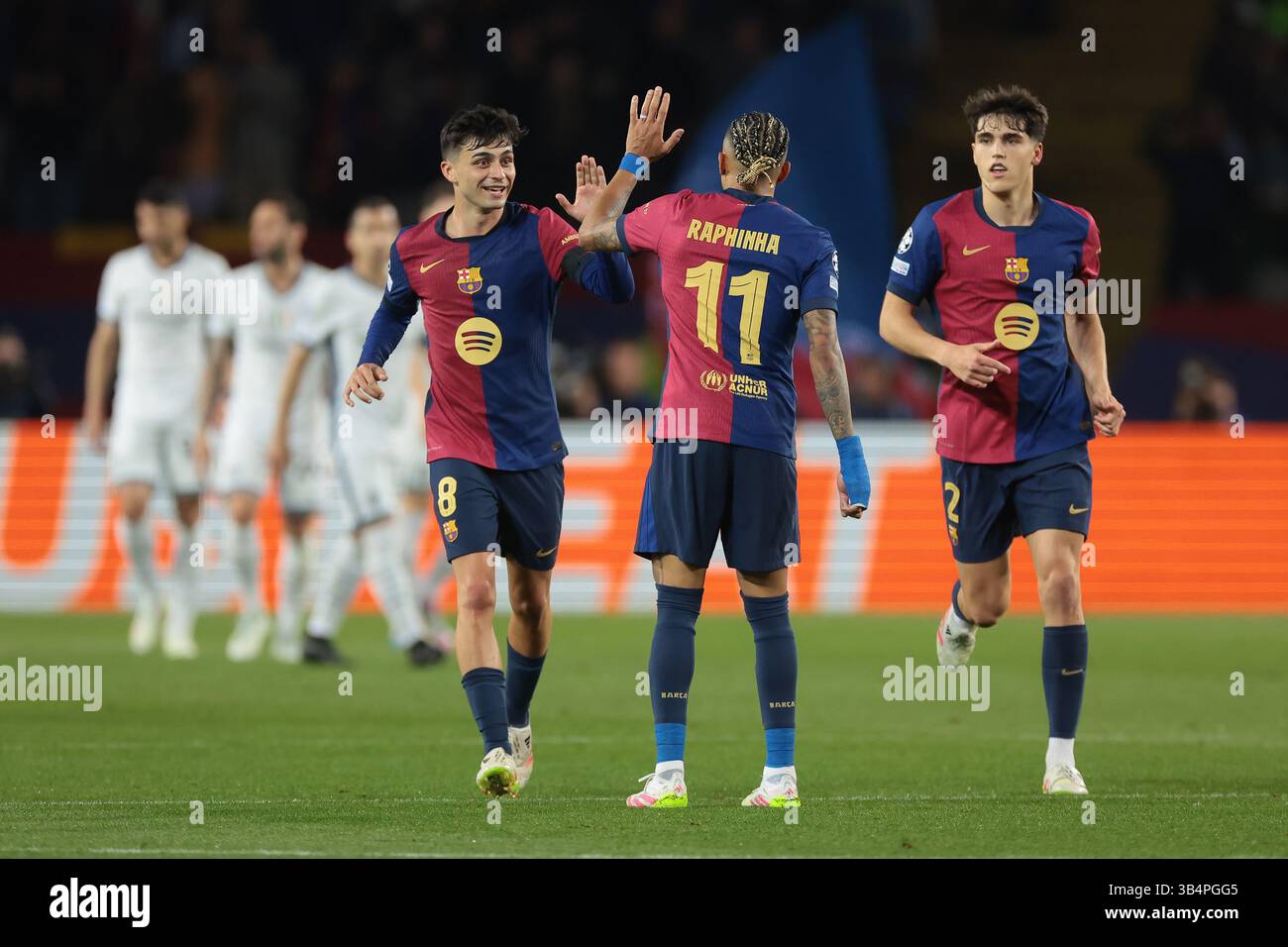Barcelona, Spain. 30th Apr, 2025. Pedri and Pau Cubarsi of FC Barcelona ...