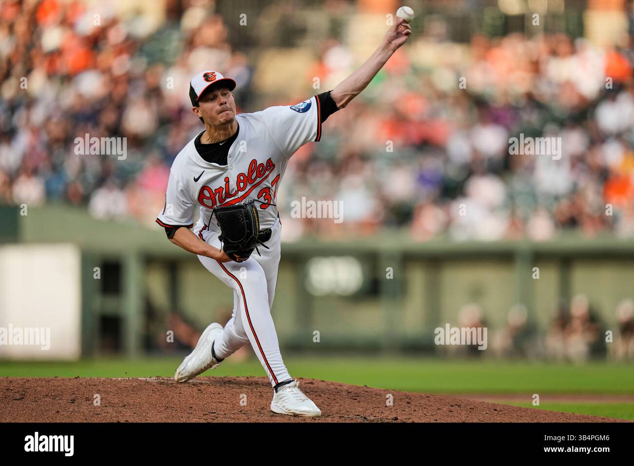 Baltimore Orioles starting pitcher Cade Povich delivers during the ...
