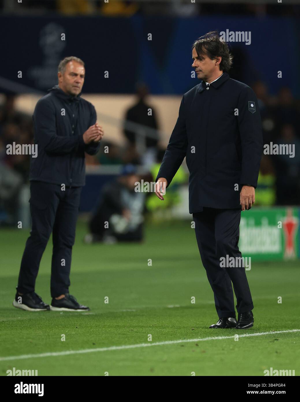 Barcelona, Spain. 30th Apr, 2025. Simone Inzaghi Head coach of FC Internazionale and Hansi Flick ...