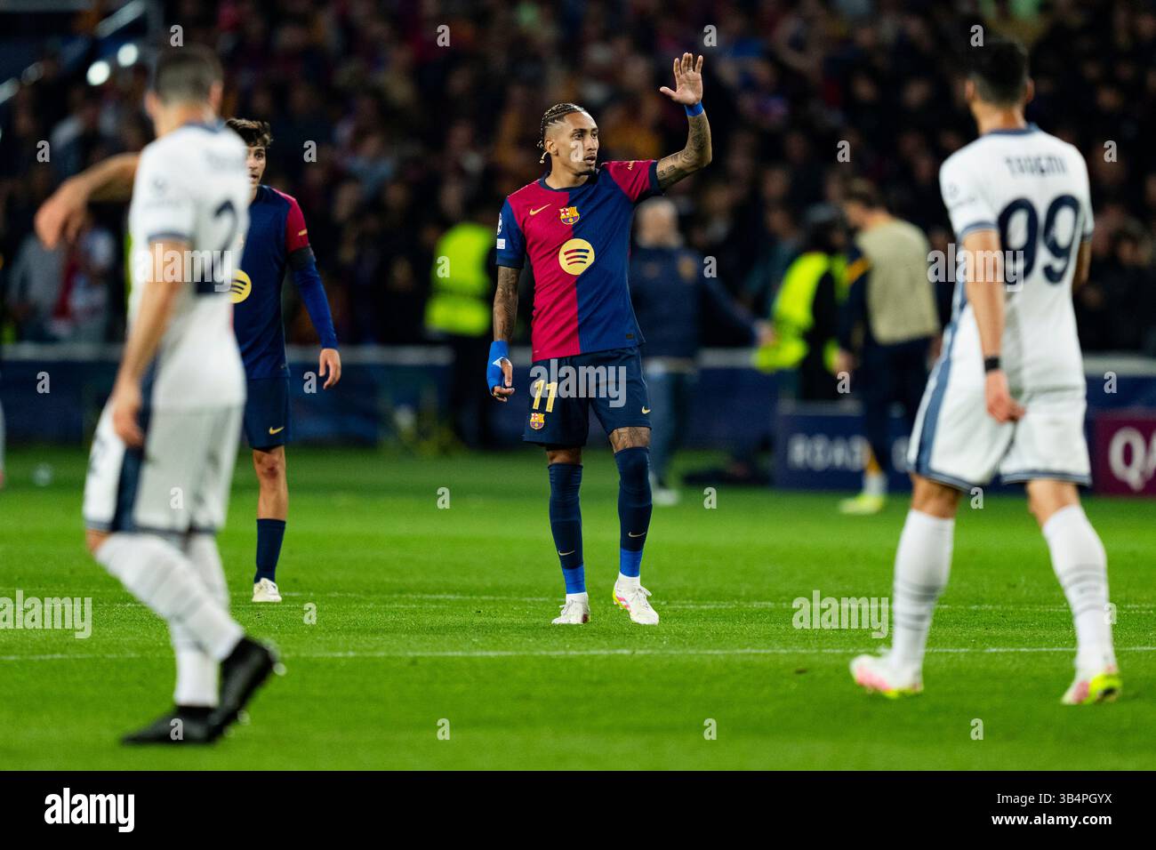 Barcelona, Spain. 30th Apr, 2025. Raphina (FC Barcelona) celebrates ...