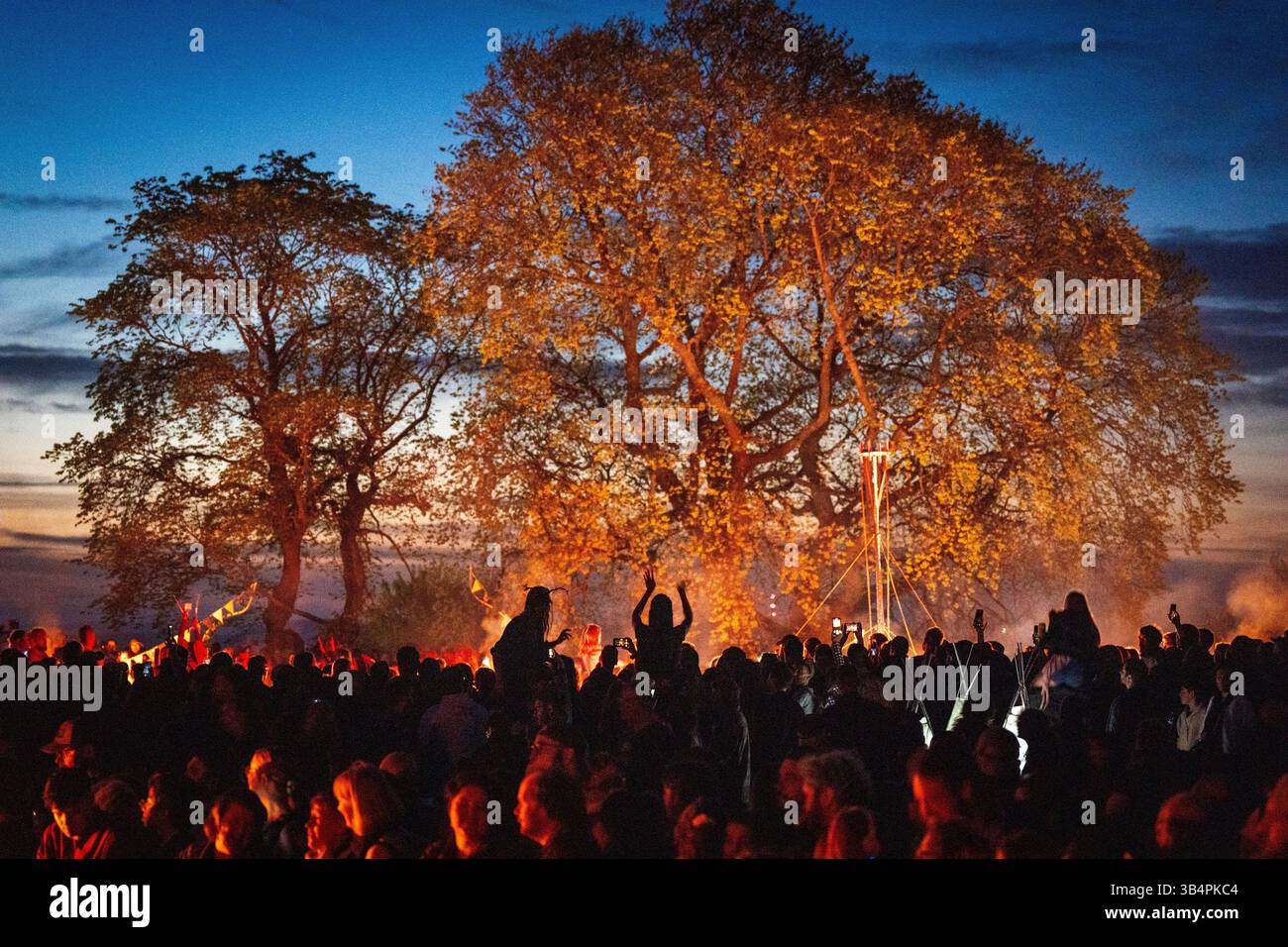 Performers take part in the Beltane Fire Festival in Edinburgh. A ...