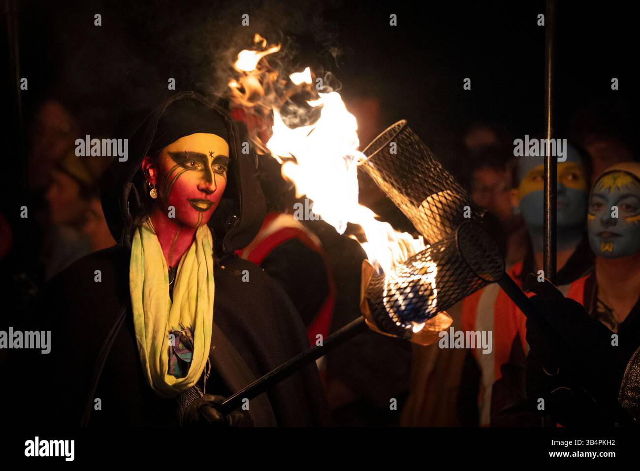 Performers take part in the Beltane Fire Festival in Edinburgh. A ...