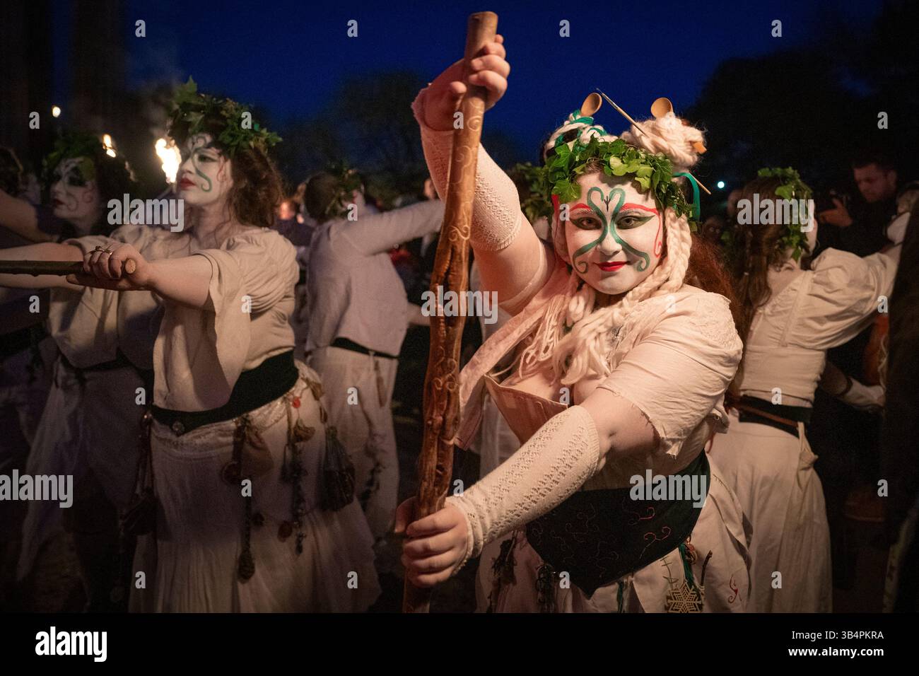Performers take part in the Beltane Fire Festival in Edinburgh. A ...