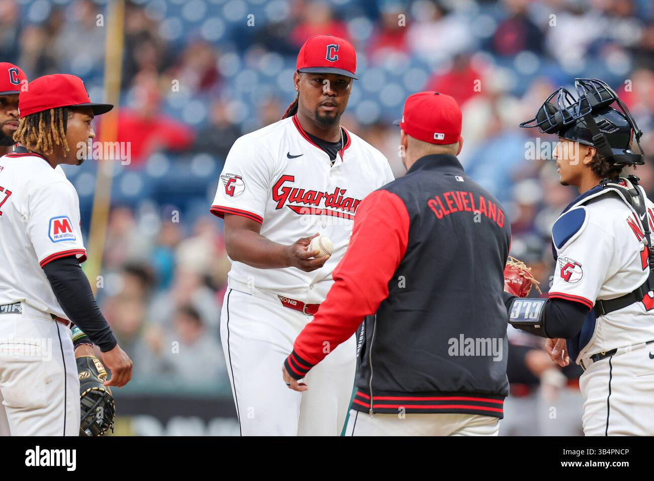 CLEVELAND, OH - APRIL 30: Cleveland Guardians starting pitcher Luis ...