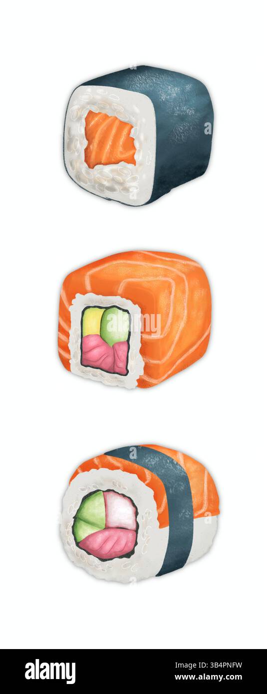 Delicious set of sushi roll illustration. Sushi drawing realistic ...