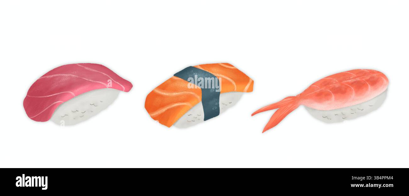 Collection of delicious sushi illustration. Sushi drawing cartoon ...