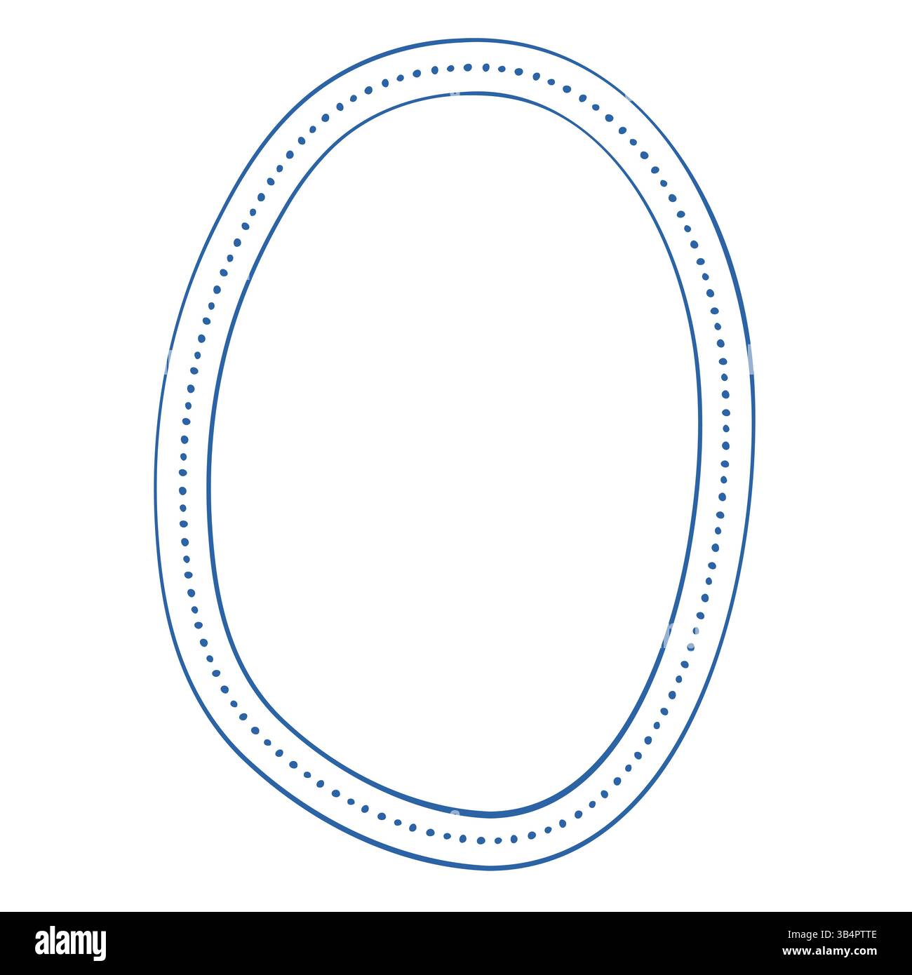 Hand drawn oval frame with central dotted line and side strokes in blue ...
