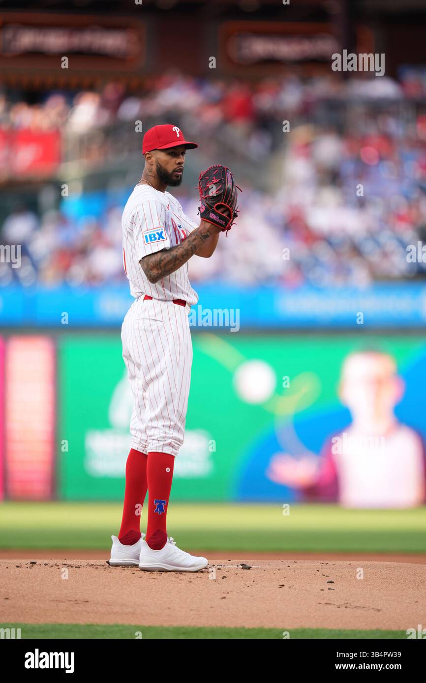 Philadelphia Phillies' Cristopher Sánchez plays during a baseball game ...