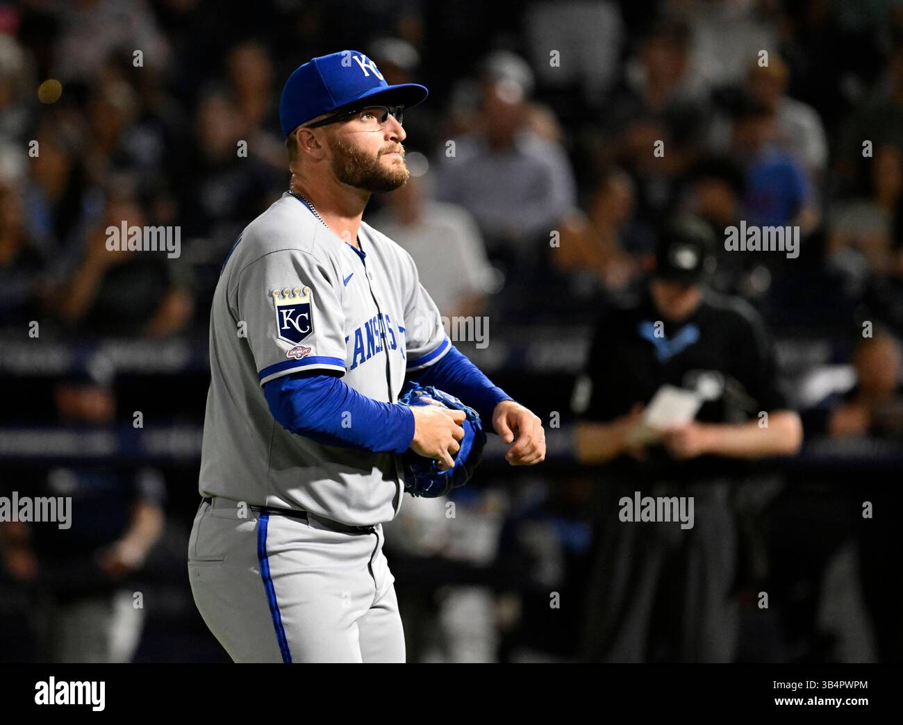 Kansas City Royals pitcher Noah Cameron leaves the game during the ...