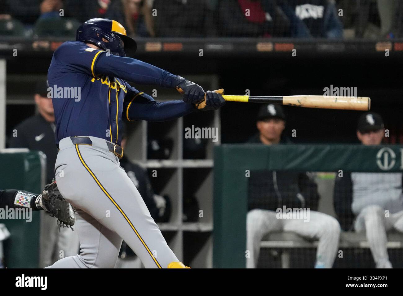 Milwaukee Brewers' Jake Bauers hits a two-run double during the eighth ...