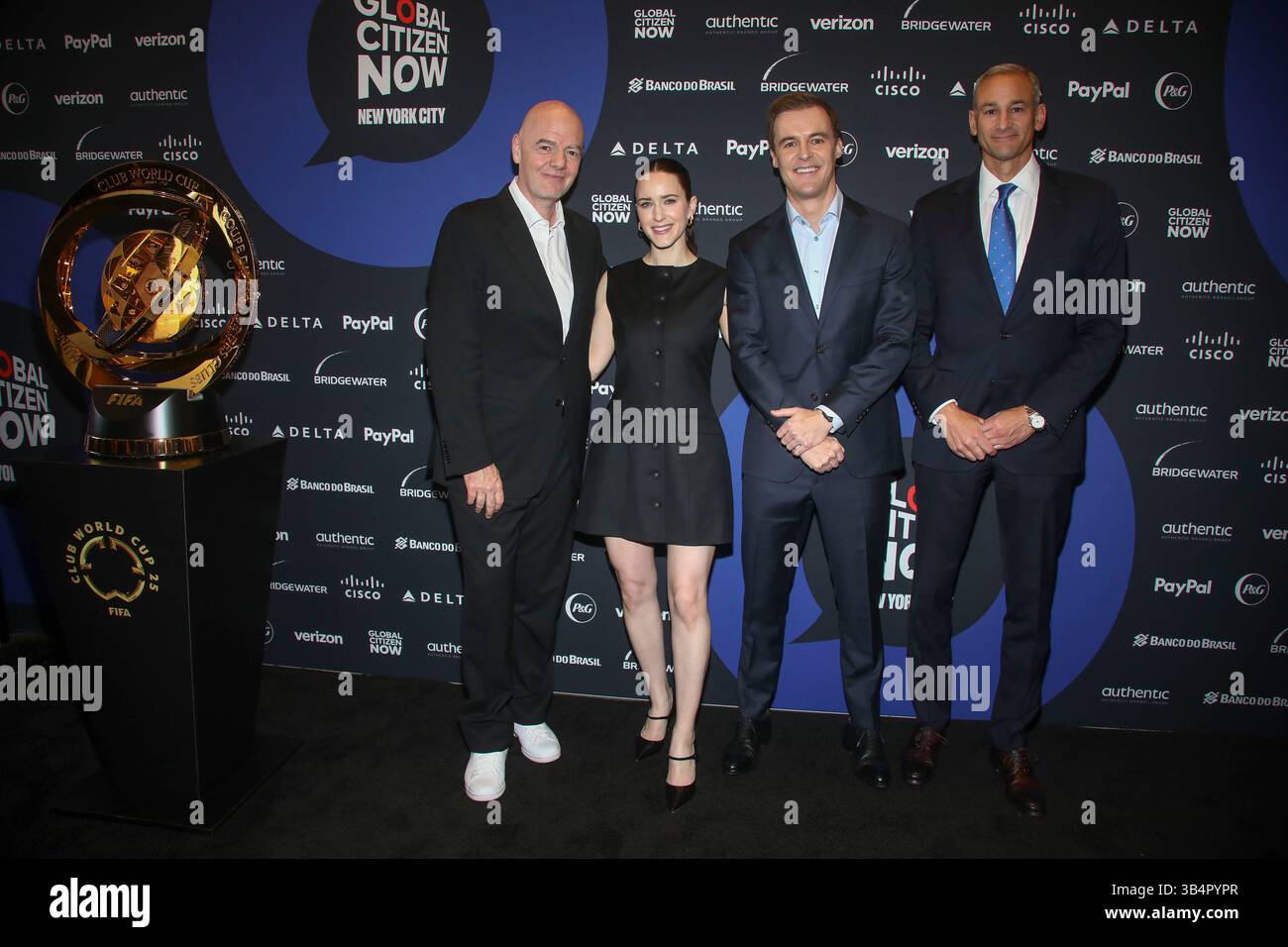 President of FIFA Gianni Infantino, from left, actor Rachel Brosnahan ...