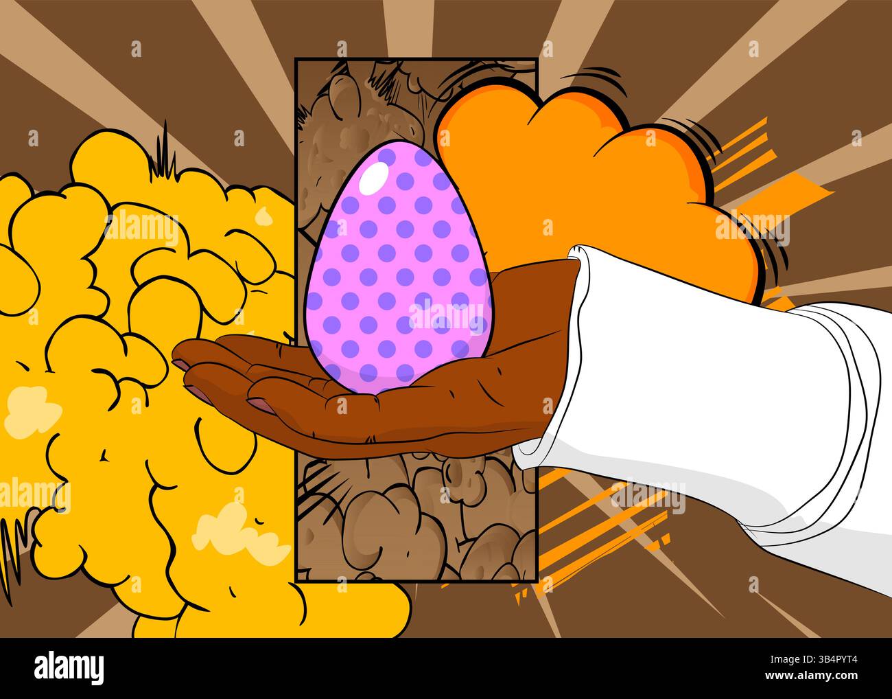 Cartoon, comic book human hands holding Easter Egg. Retro vector comics ...