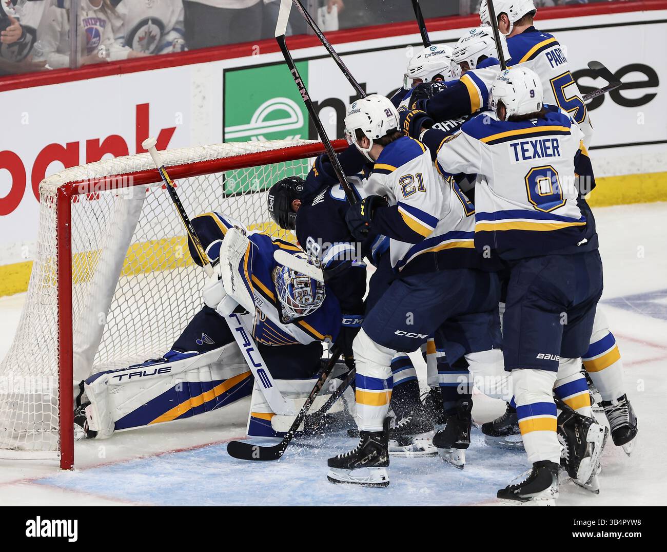 St. Louis Blues goaltender Jordan Binnington (50) saves the shot from ...
