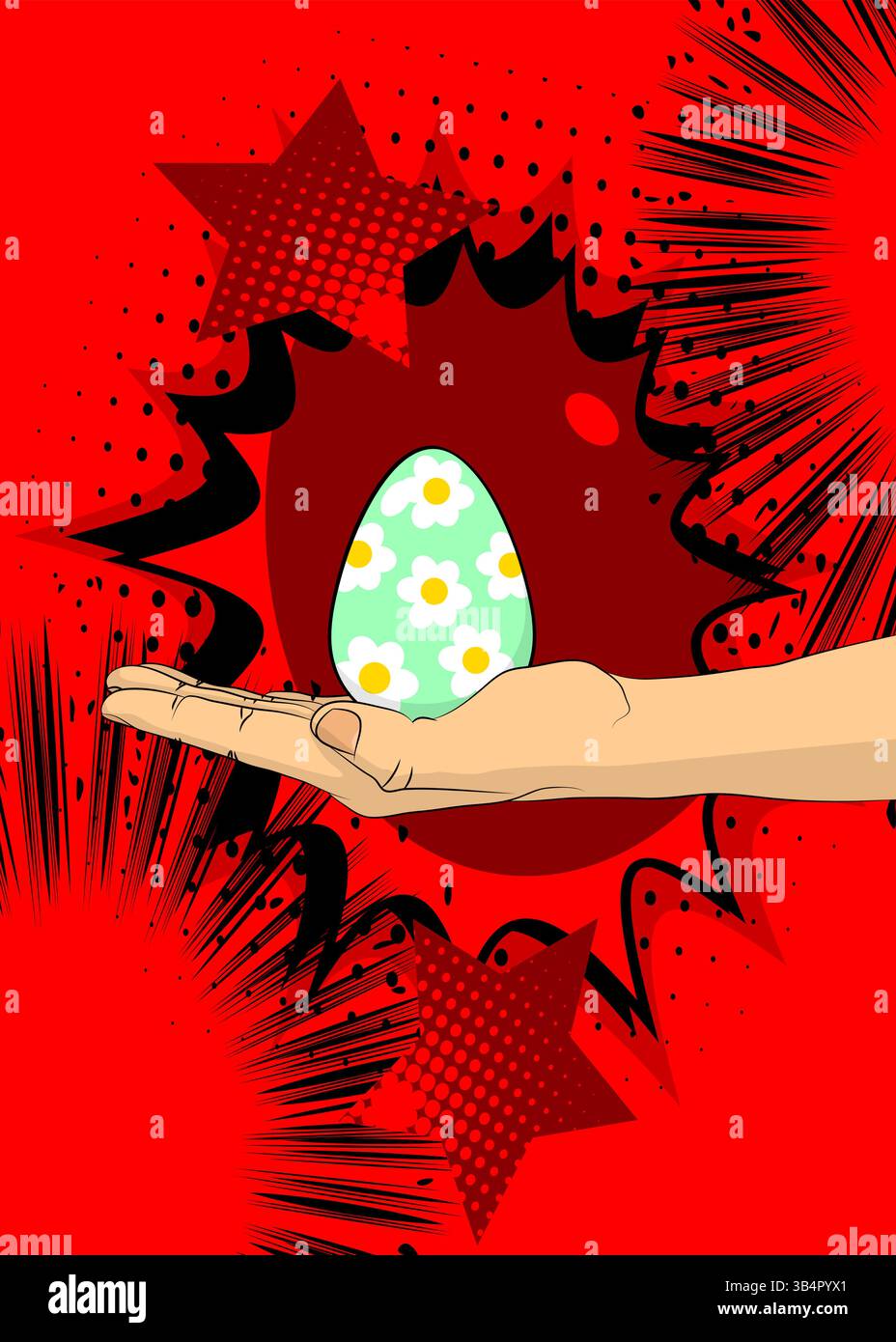 Cartoon, comic book human hands holding Easter Egg. Retro vector comics ...