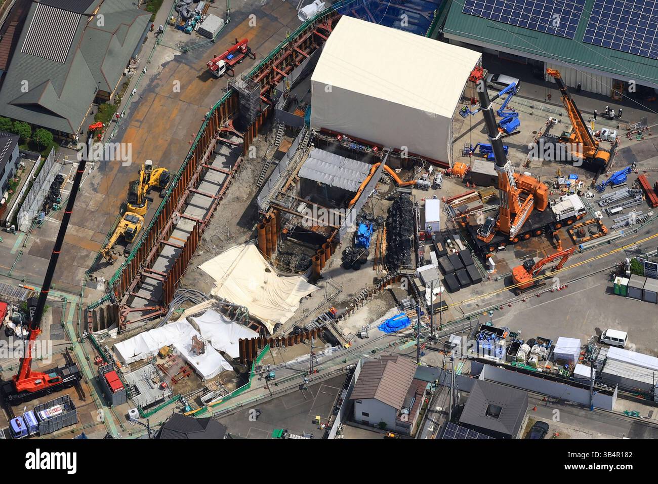 An aerial photo shows the collapse of an intersection where ...