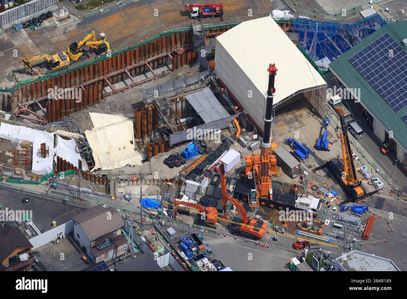 An aerial photo shows the collapse of an intersection where ...