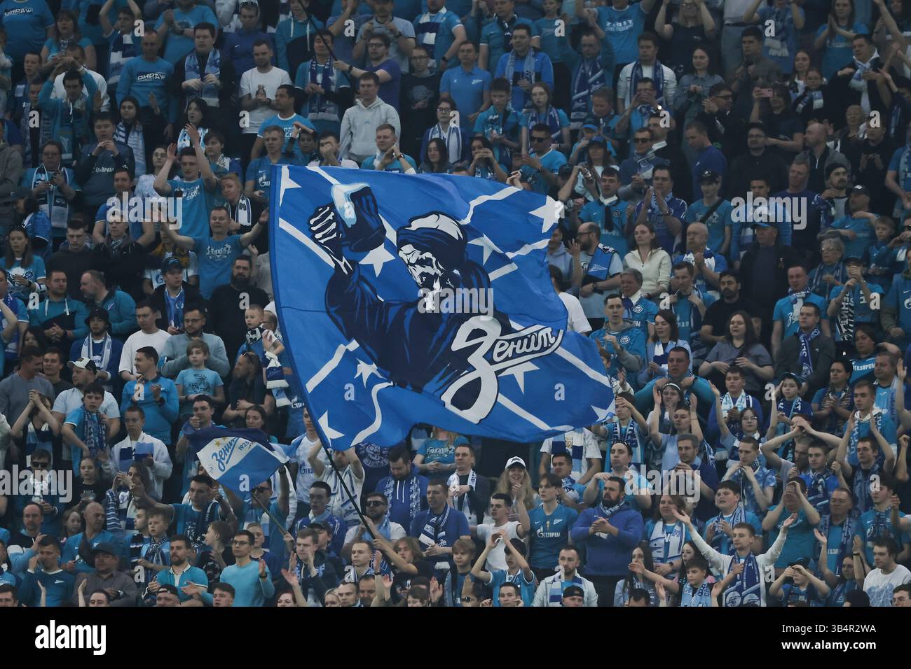 SAINT PETERSBURG, RUSSIA - APRIL 30: The fan of FC Zenit stand during ...