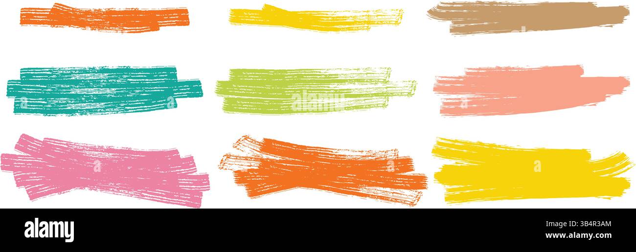 Abstract collection colorful brush stroke isolated on background ...