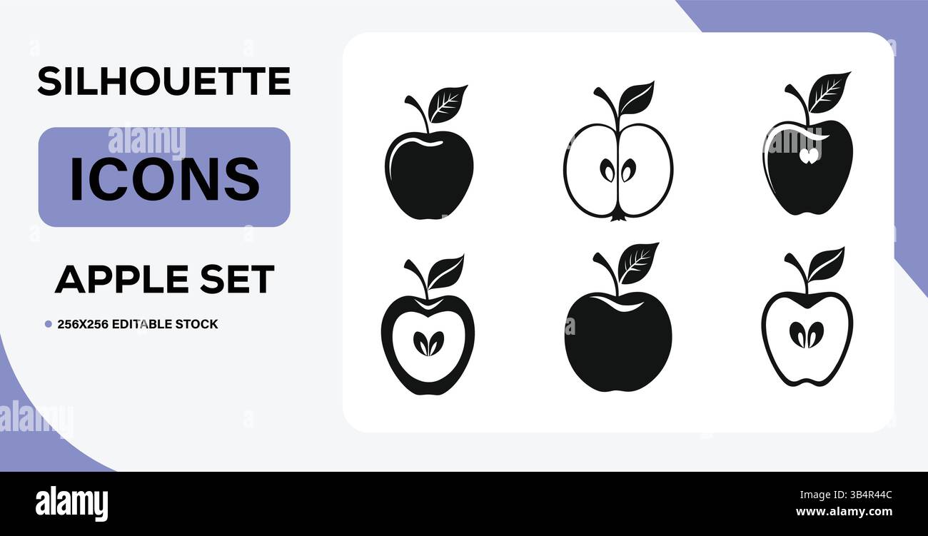 Apple Icon Set – Black and White Fruit Illustrations, Minimalist Apple ...