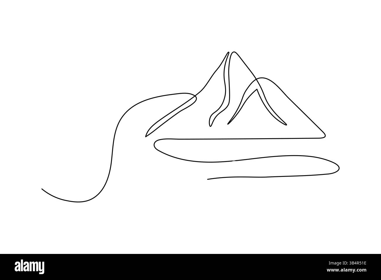 Continuous one line art drawing of Mountain landscape isolated ...