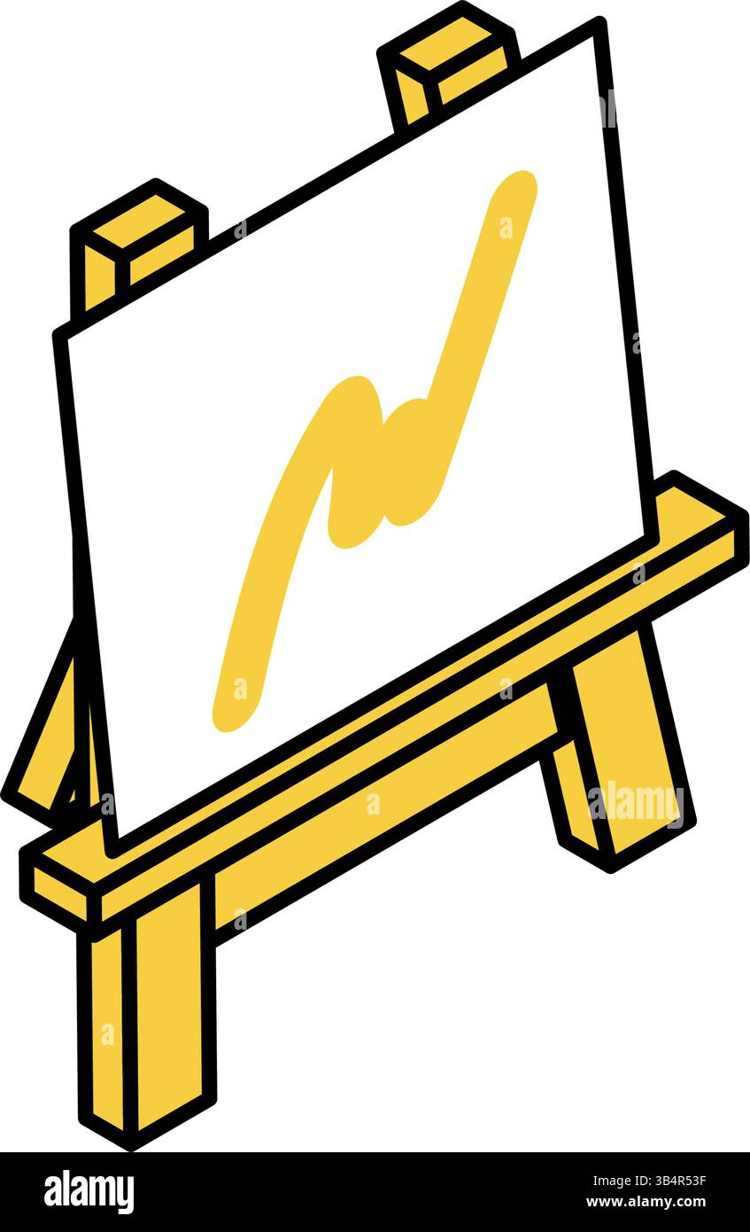 Simple line drawing icon of easel and campus, isometric illustration ...