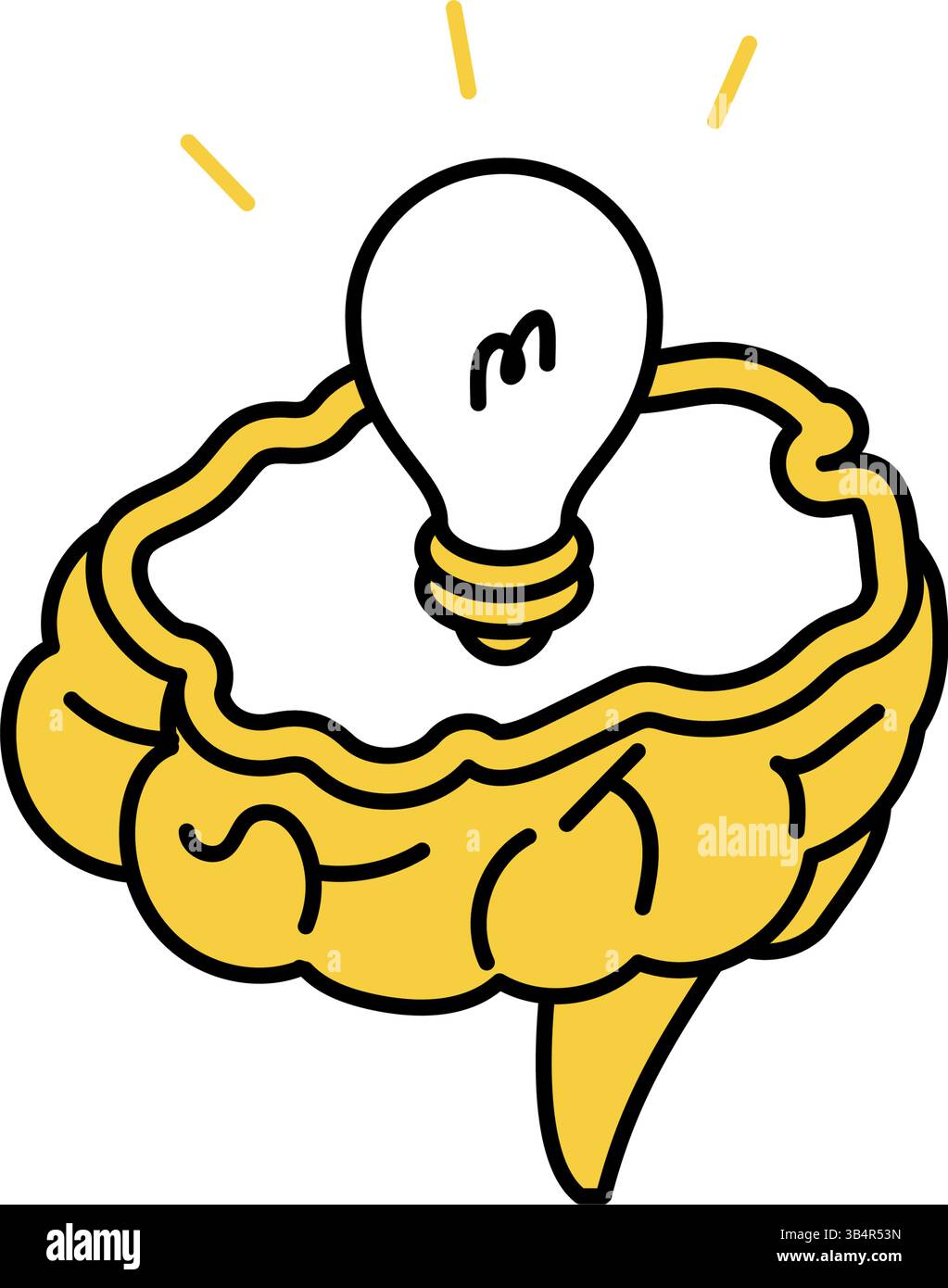 Image of brain and glowing light bulb inspiration, Simple line drawing ...